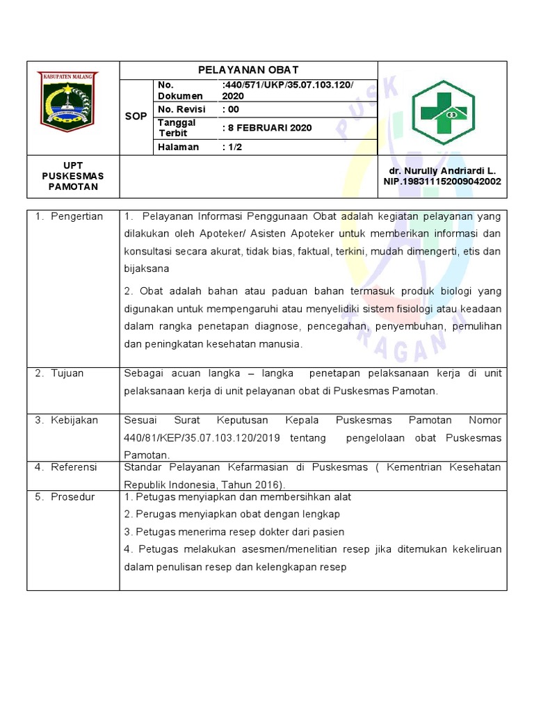 Sop Pelayanan Obat 2020 | PDF