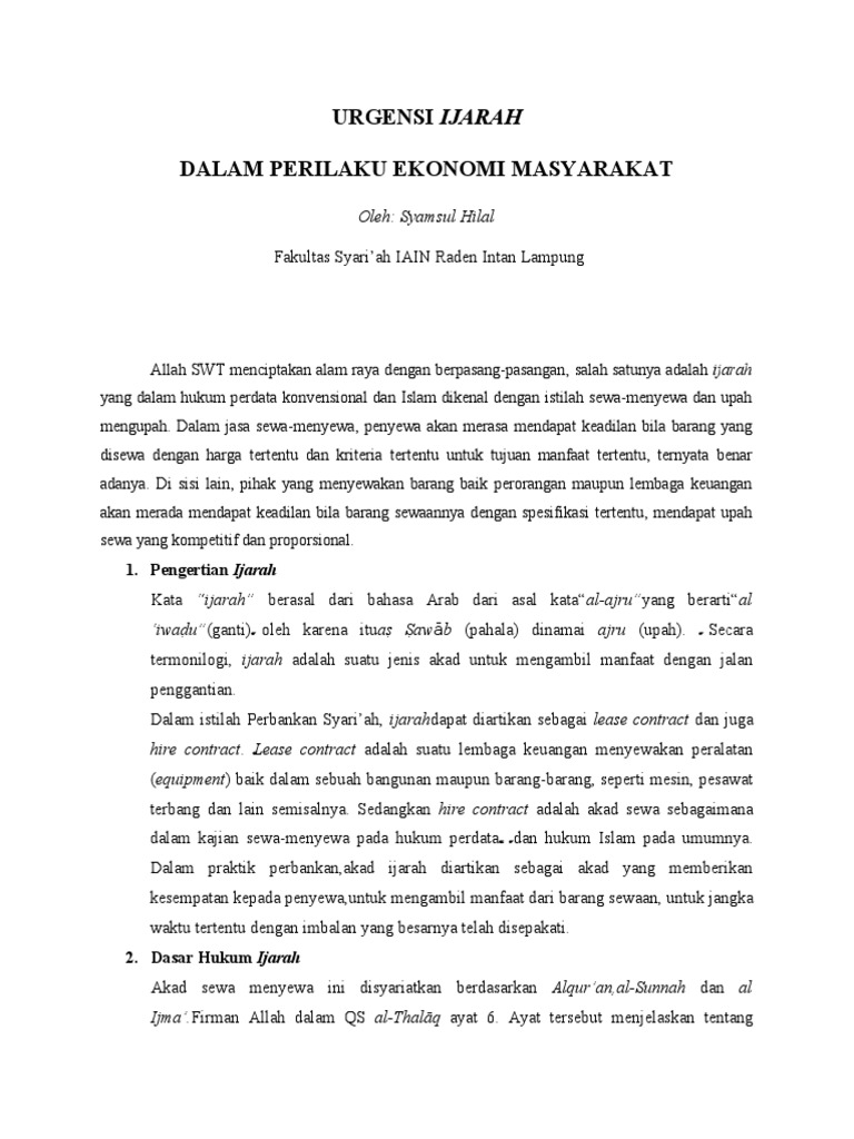 Review Jurnal APUS Transaksi Ijarah | PDF | Hukum