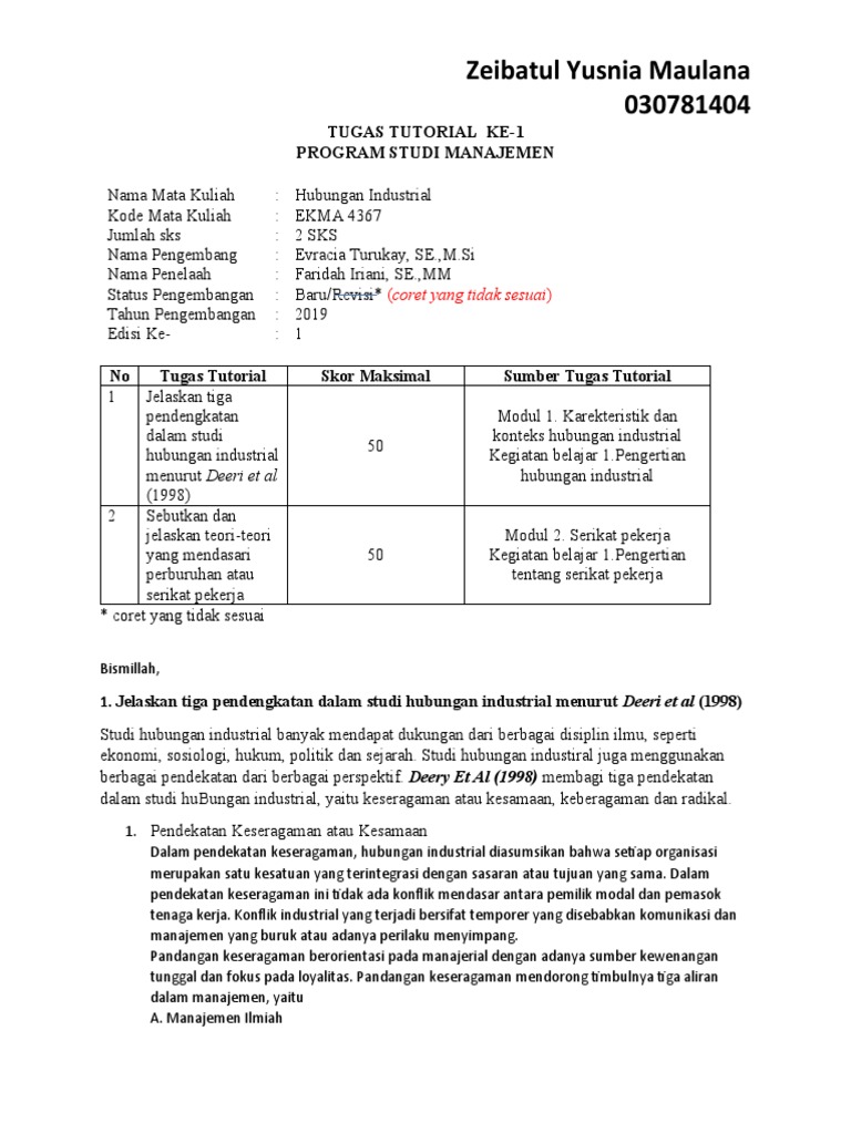 Pendekatan dan Teori Hubungan Industrial | PDF | Karier & Perkembangan