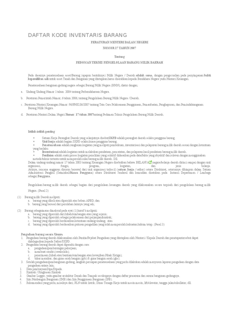 Daftar Kode Inventaris Barang | PDF