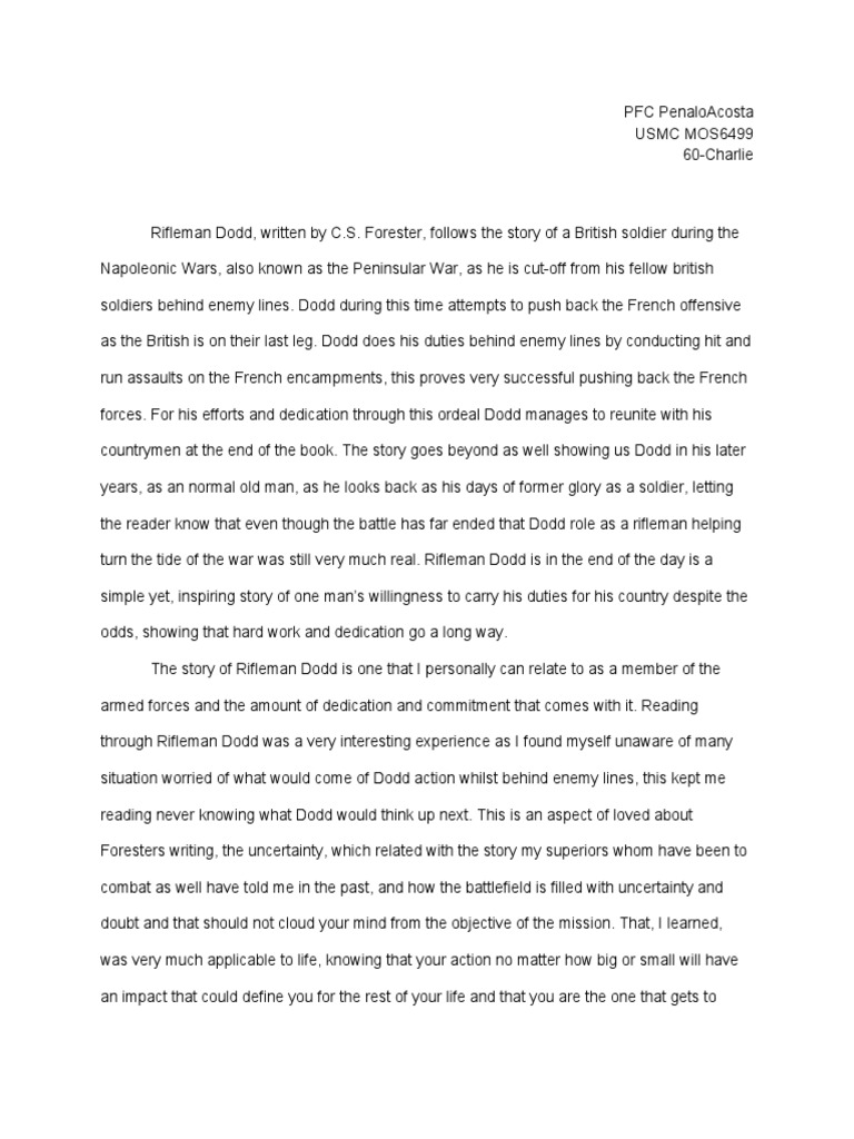 Rifleman Dodd Book Report | PDF | Military Operations | Conflicts