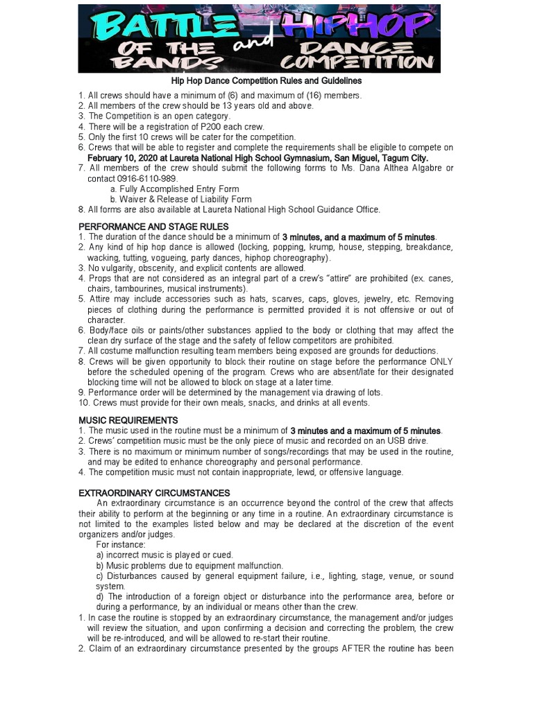 Battle Of The Bands And Hiphop Dance Competition Mechanics And Criteria