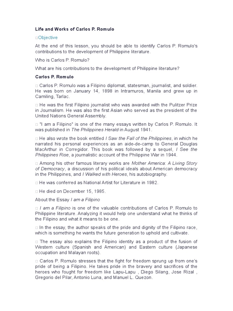 Life and Works of Carlos P Romulo | PDF | Philippines