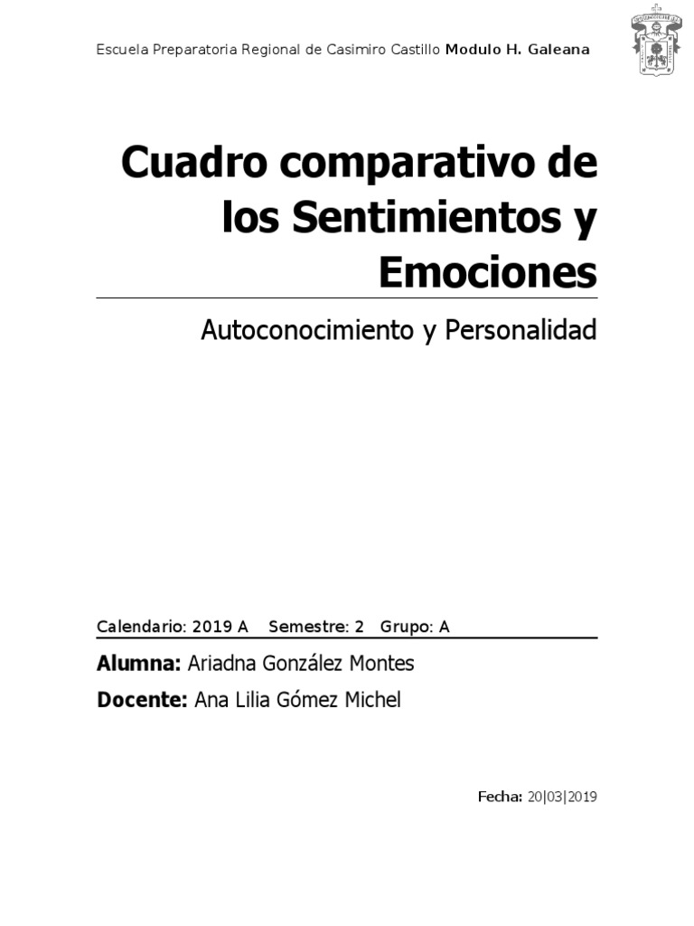 Cuadro Comparativo de Los Sentimientos y Emociones | PDF