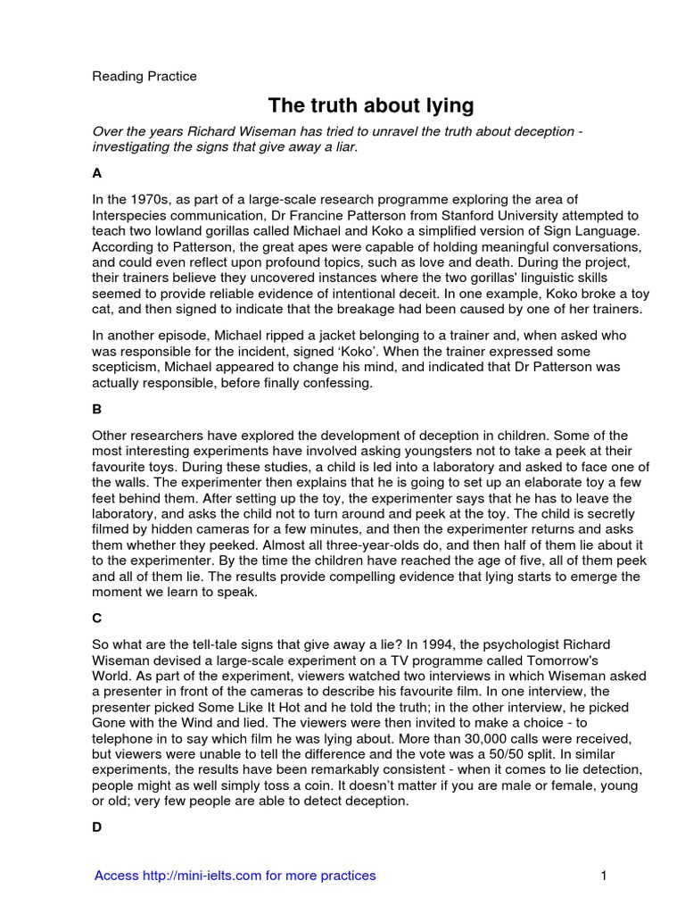 The Truth About Lying | PDF | Lie | Deception
