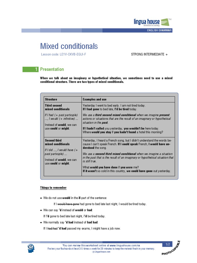 Mixed Conditionals Practice | PDF | Grammar | Cognitive Science