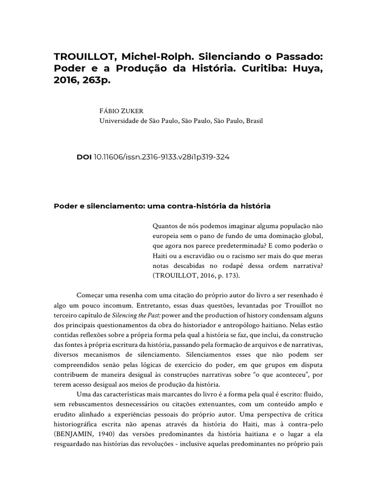 TROUILLOT, Michel Rolph. Silenciando o Passado PDF | PDF | Revolução ...