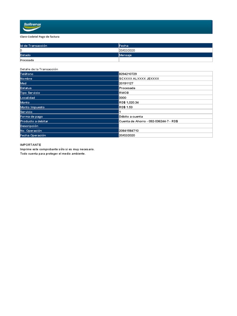 Claro-Codetel Pago Factura | PDF