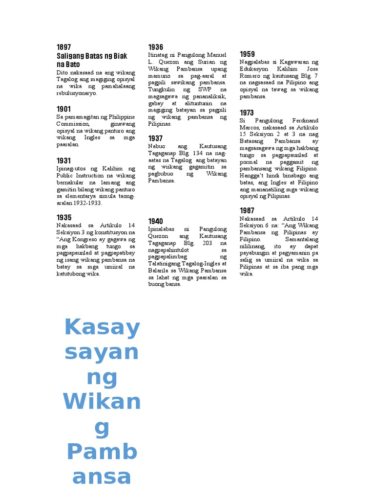Kasaysayan NG Wikang Pambansa | PDF