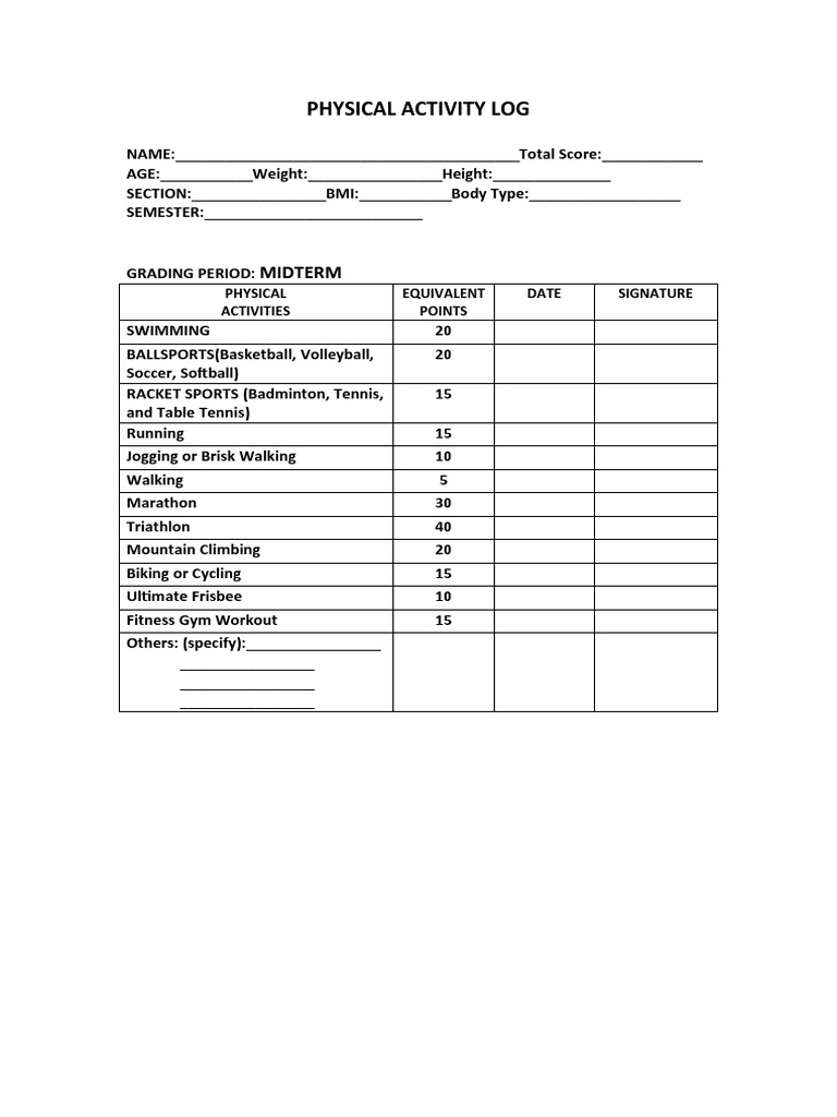 Physical Activity Log