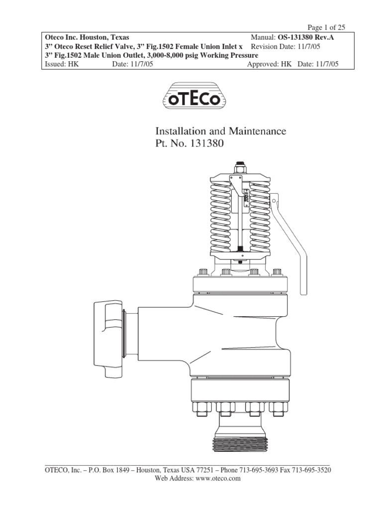 OTECO RRV 3 In. 131380 Installation Manual | PDF | Valve | Screw