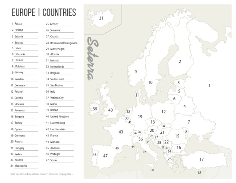 Europe Countries Quiz and Answers | PDF | Europe Travel