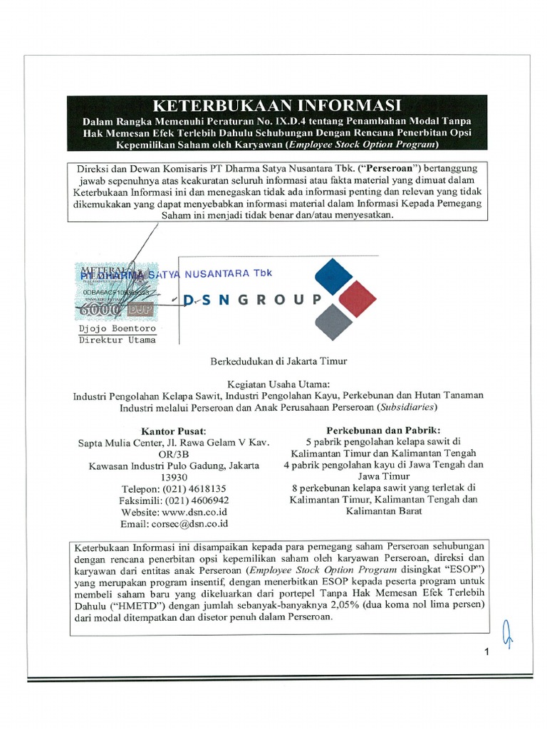 Keterbukaan ESOP DSNG PDF | PDF