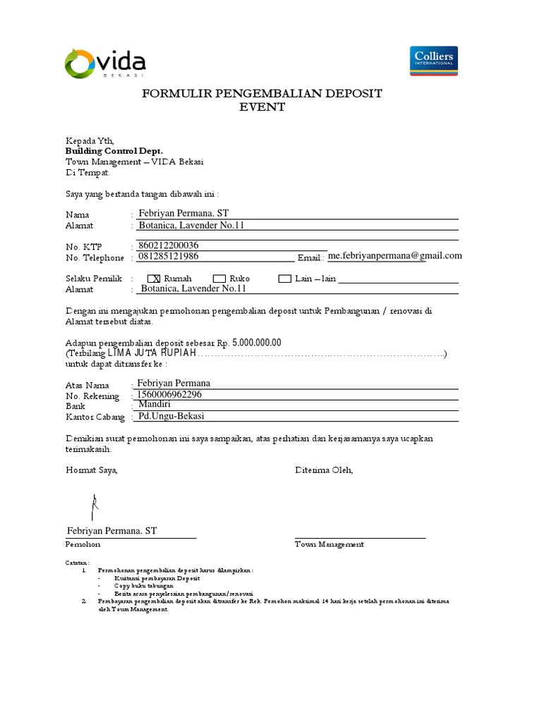 08 Form Pengembalian Deposit PDF | PDF