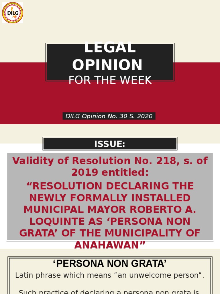 Legal Opinion on Resolution Declaring Mayor Persona Non Grata | PDF ...