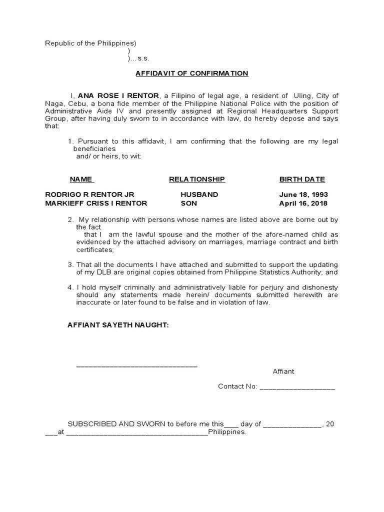 Affidavit of Confirmation | PDF | Affidavit | Legal Procedure