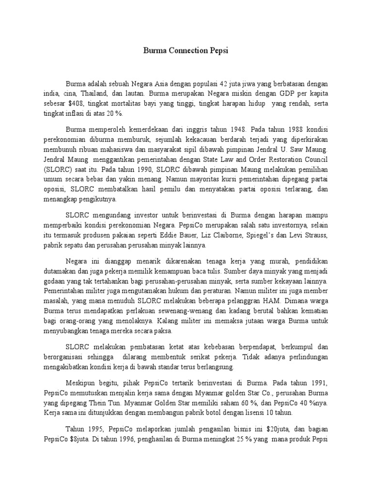 Burma Connection Pepsi | PDF