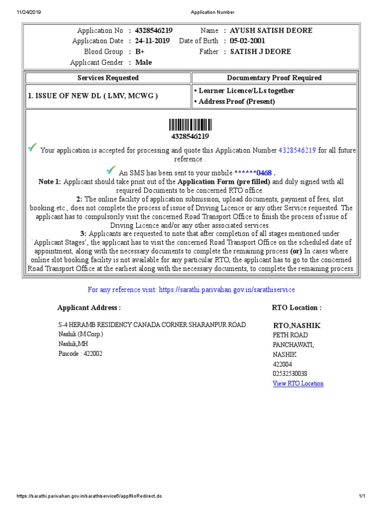 Application Number Driving Licence PDF | PDF | Driver's License | Transport