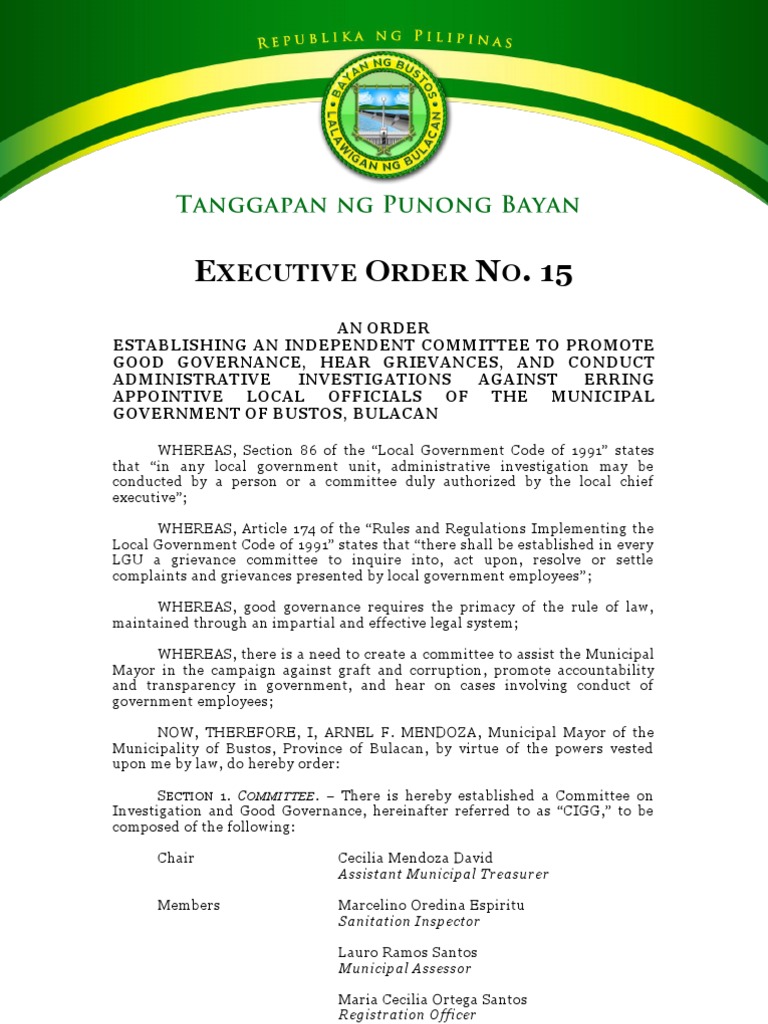 Executive Order No 15 (Investigative Committee) | PDF | Local ...