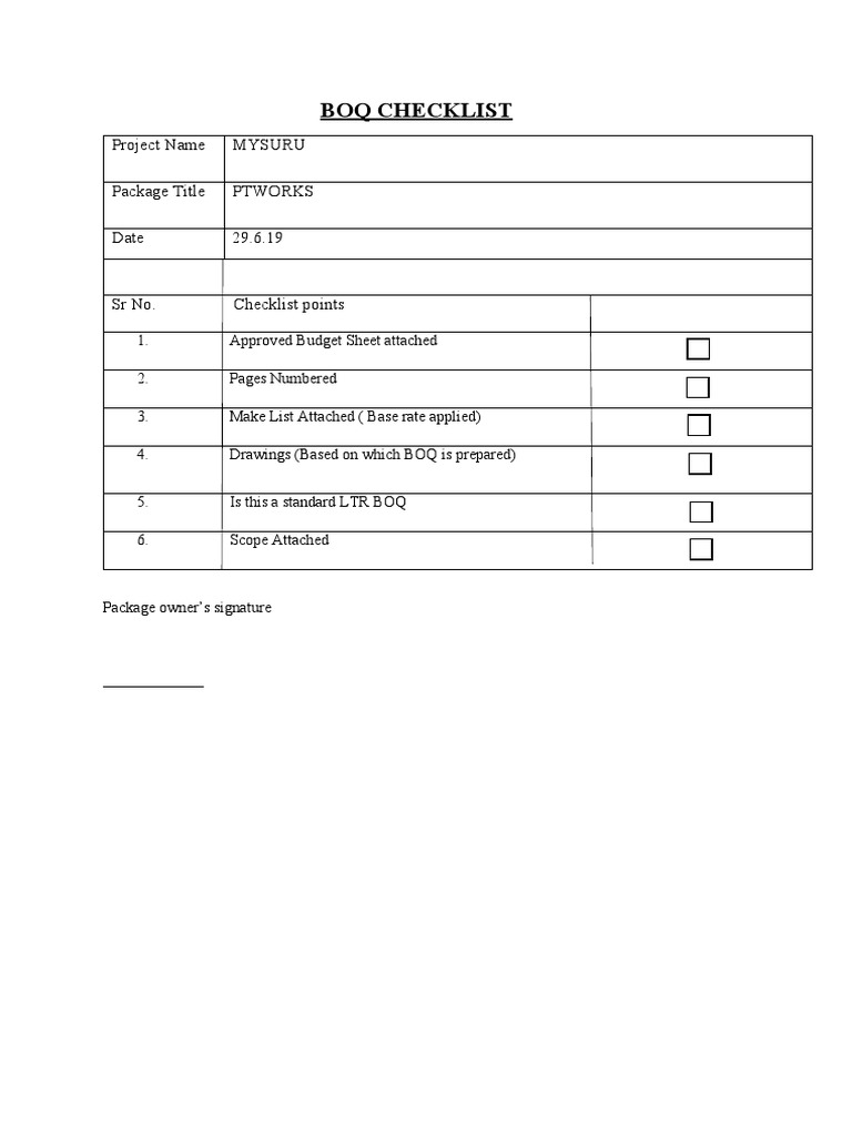 BOQ Checklist Format | PDF