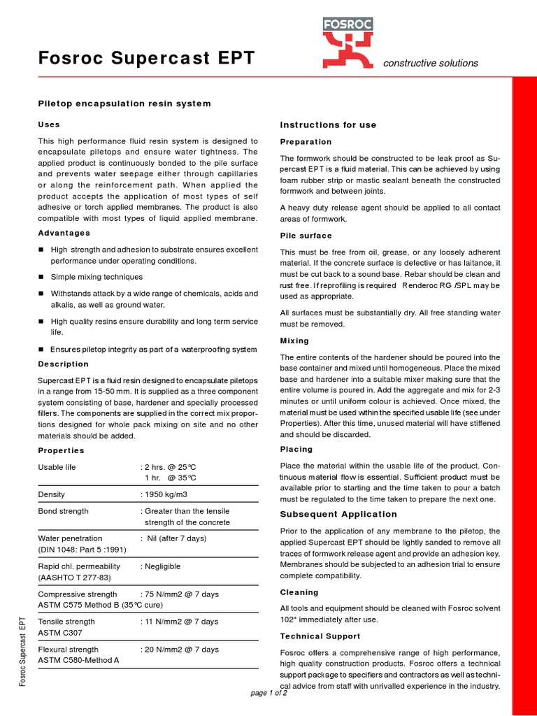 Fosroc Supercast EPT | PDF | Concrete | Chemical Substances