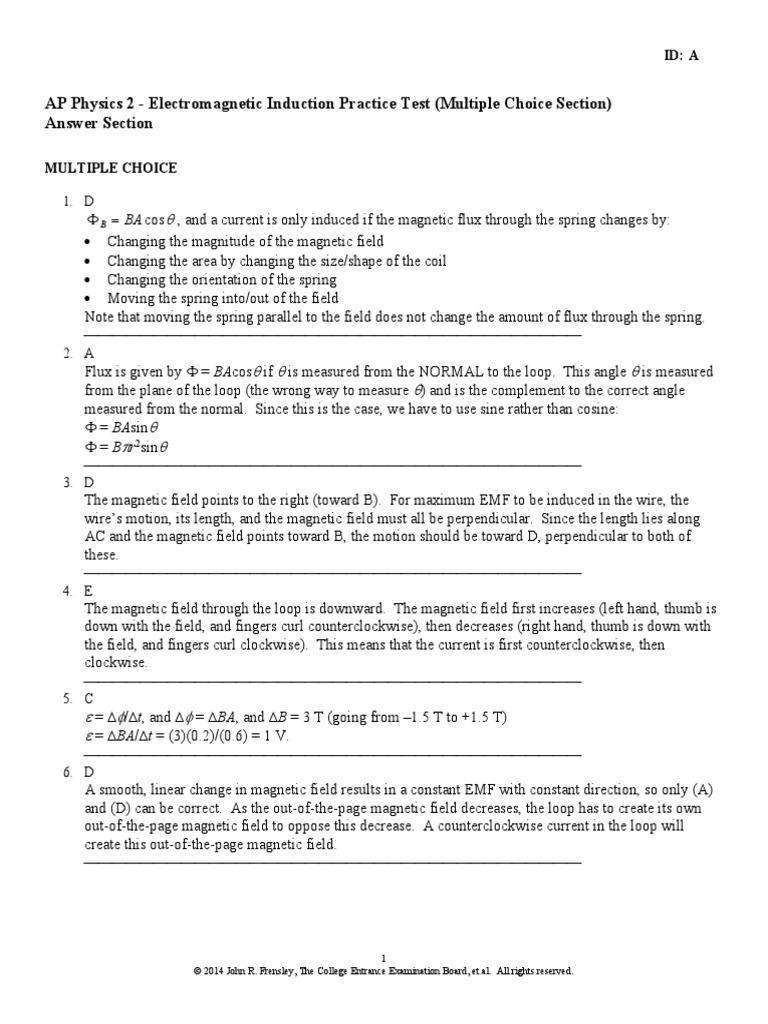 Practice Test MC Solutions - Unit P2-10 (Electromagnetic Induction ...