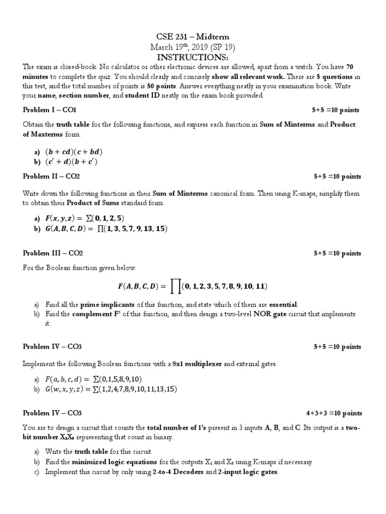 CSE 231 Sample Mid | PDF