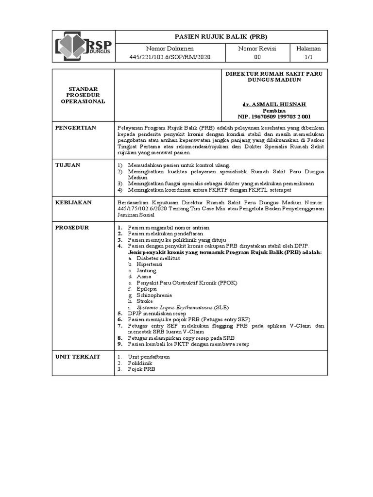 Sop Pasien Rujuk Balik | PDF