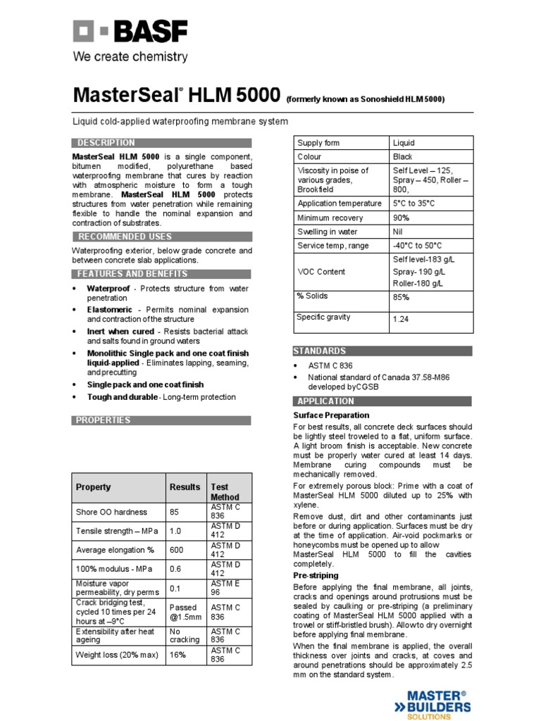 Masterseal HLM 5000 India v2 | PDF | Concrete | Water