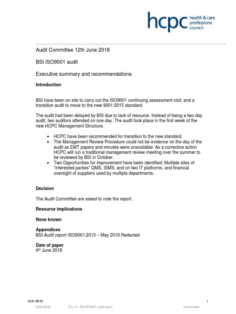 Sample Audit Report BSI | PDF | Iso 9000 | Quality Management System