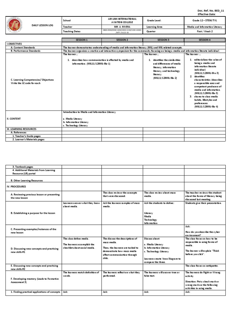 Media and Information Literacy DLL | PDF | Mass Media | Literacy
