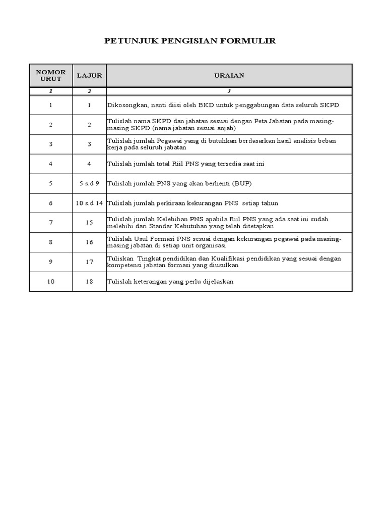 Panduan Pengisian Formulir PNS | PDF