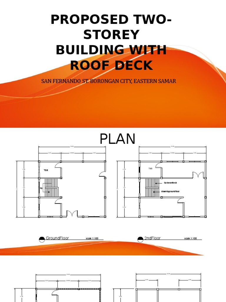 Proposed Two-Storey Building With Roof Deck (One Way Slab) | PDF ...