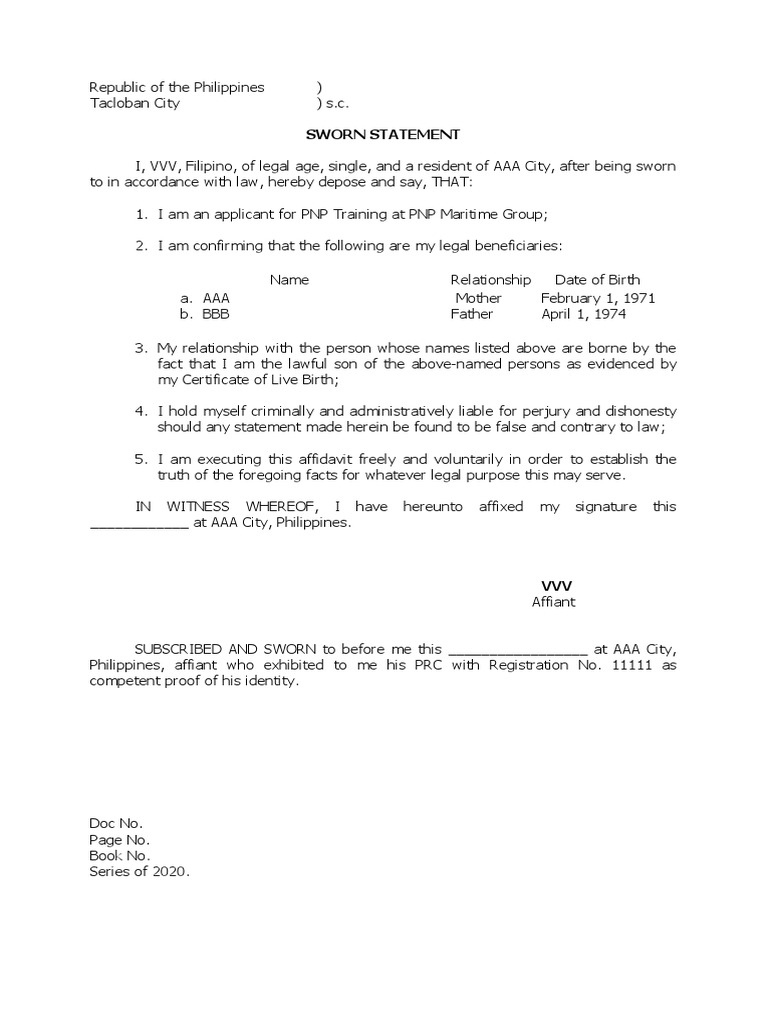 Affidavit Declaration of Beneficiaries PNP | PDF