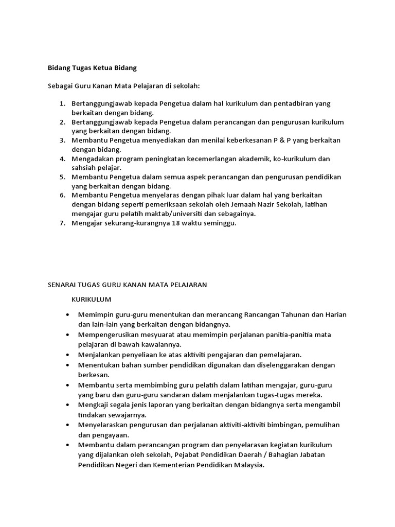 Bidang Tugas Ketua Bidang | PDF