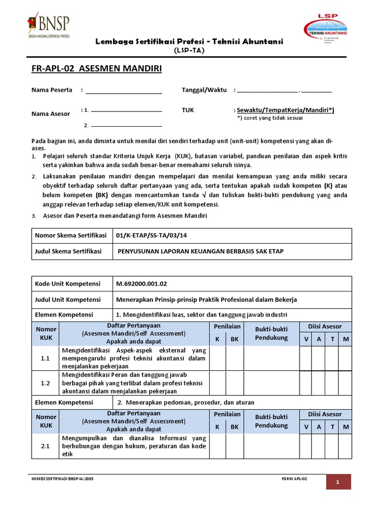 FR-APL-02 Asesmen Mandiri PDF | PDF