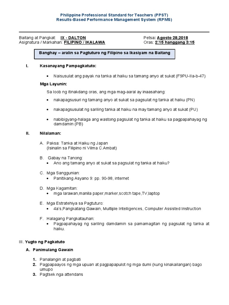 FIL.9 Lesson Plan 2nd Quarter | PDF