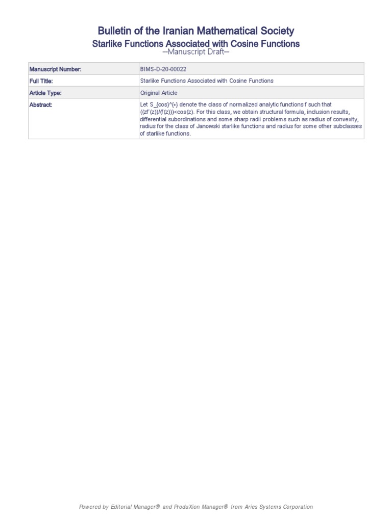 Starlike Functions Associated With Cosine Functions | PDF ...