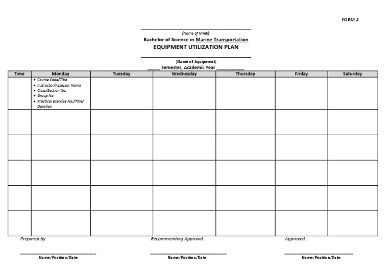 Form 2 Faciliies and Equipment Utilization Plan 1 | PDF