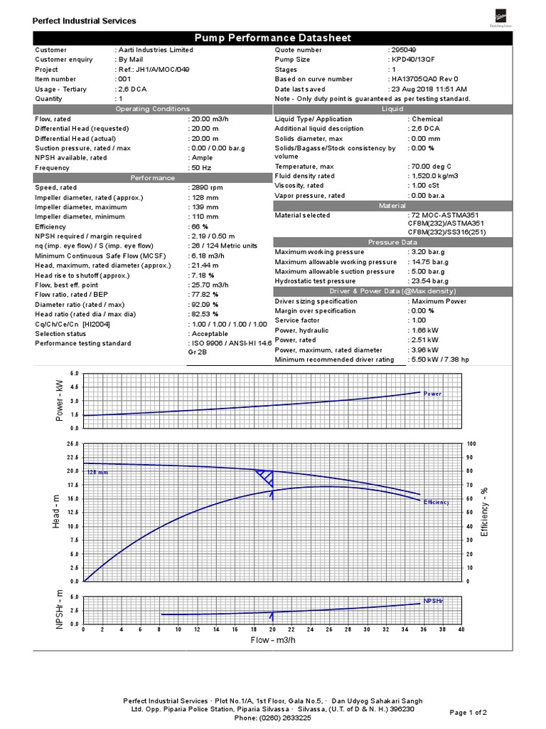 REFERENCE Datasheet-Tarun Jackated Pump (Ref. JH1-A-MOC-049) PDF | PDF ...