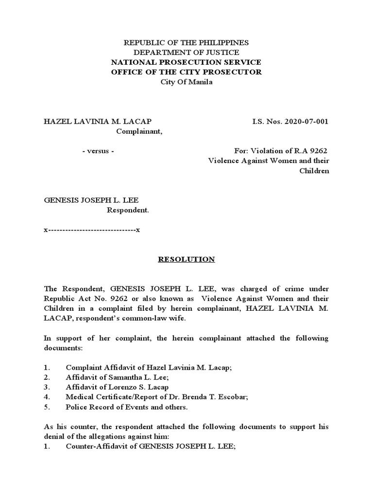 Sample Resolution | PDF | Psychological Abuse | Affidavit