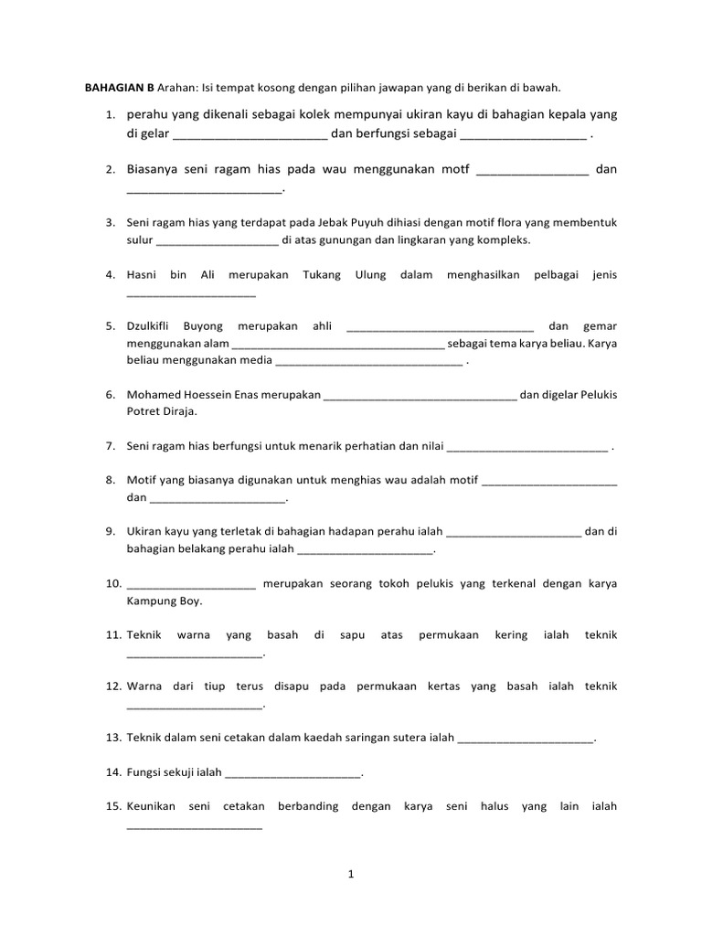 Latihan Pendidikan Seni Visual (PSV) Tingkatan 2 Unit 1-4 | PDF