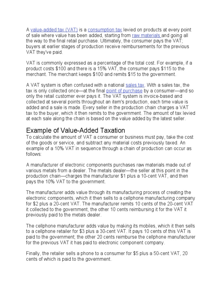 Value Added Tax Definition Examples Investopedia | PDF | Value Added ...