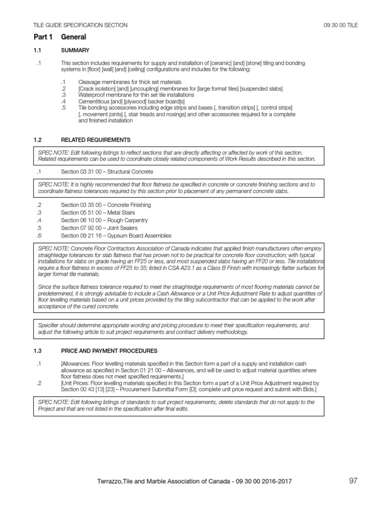 Tile Specification Guide 2016 2017 Master Specifications PDF | PDF ...