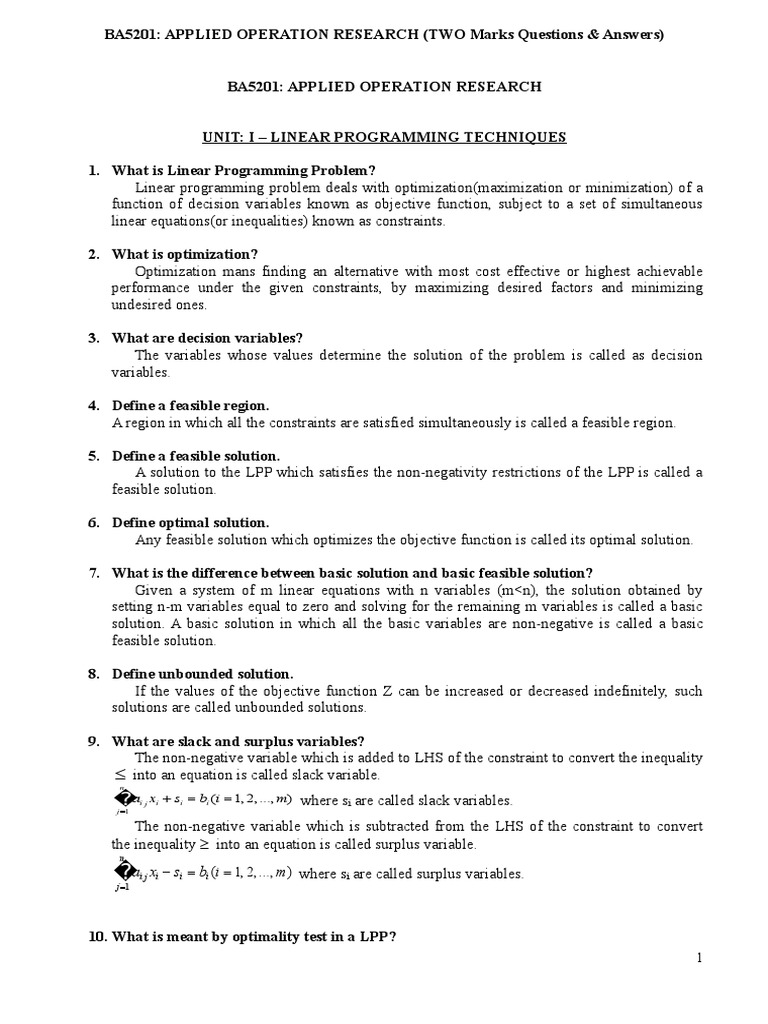 AOR 2 Marks | PDF | Mathematical Optimization | Linear Programming