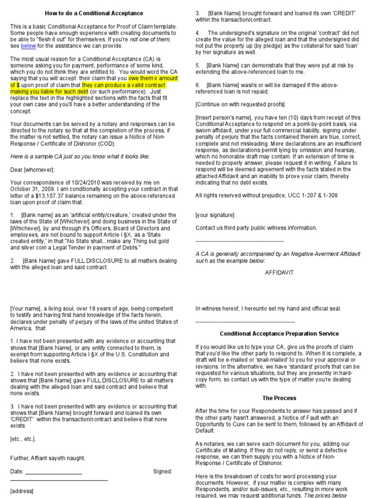 How To Do Conditional Acceptance & Affidavit Inet BANK | PDF ...