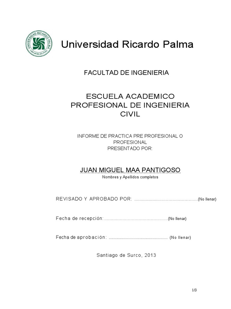 Informe de Práctica Pre Profesional URP | PDF | Ingeniería | Science