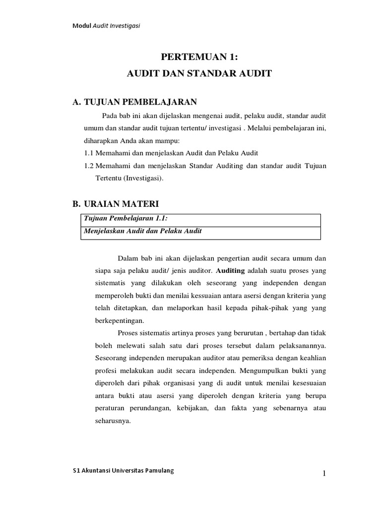 Pertemuan 1 AUDIT DAN STANDAR AUDIT | PDF