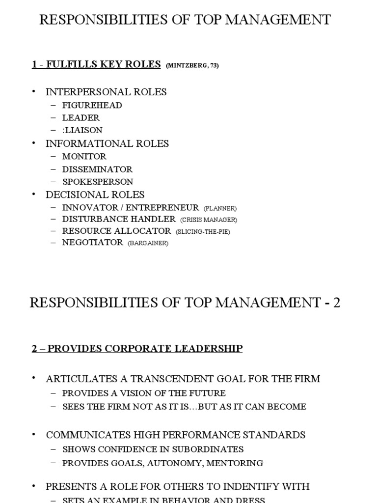 Responsibilities of Top Management: 1 - Fulfills Key Roles | PDF ...