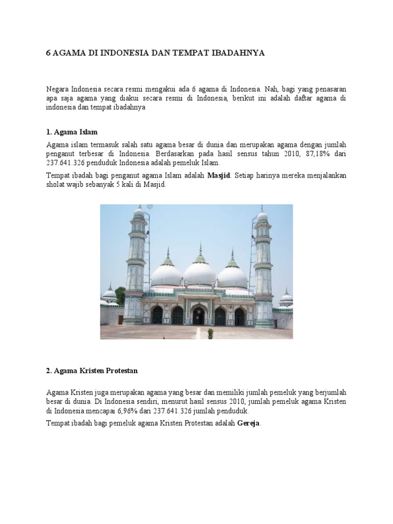 6 Agama Di Indonesia Dan Tempat Ibadahnya | PDF